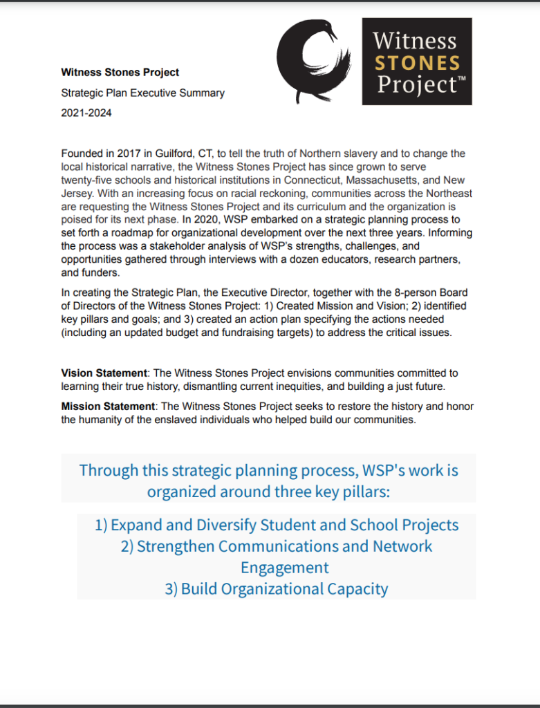 Strategic Plan - Witness Stones Project, Inc.